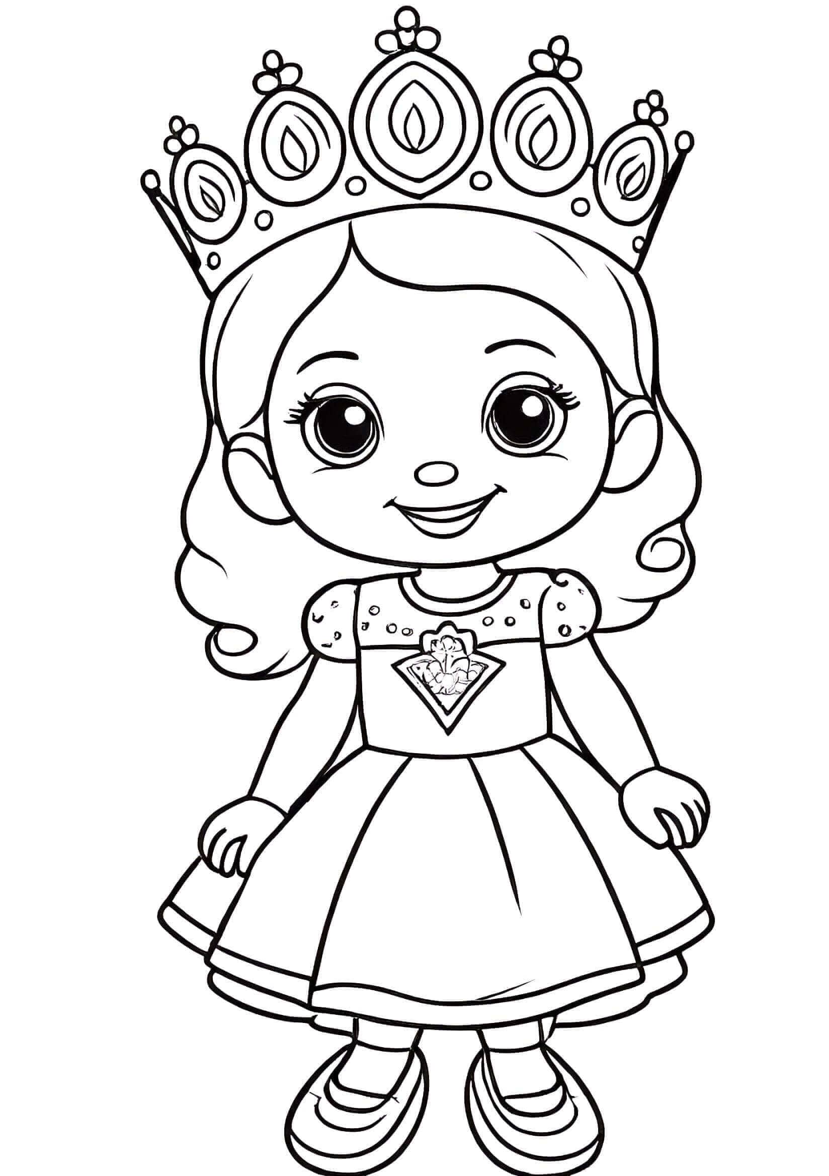 Princess Girl with Crown Free PDF Coloring Page