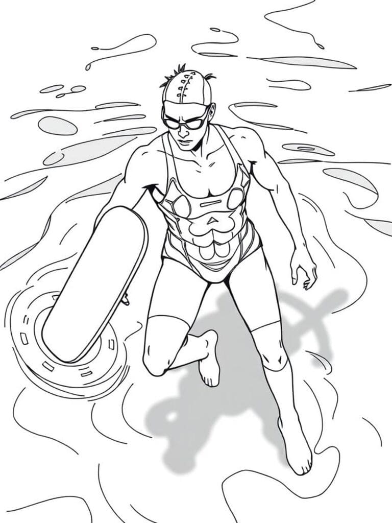 Determined Swimmer with Goggles and Tube - Free Printable Coloring Page