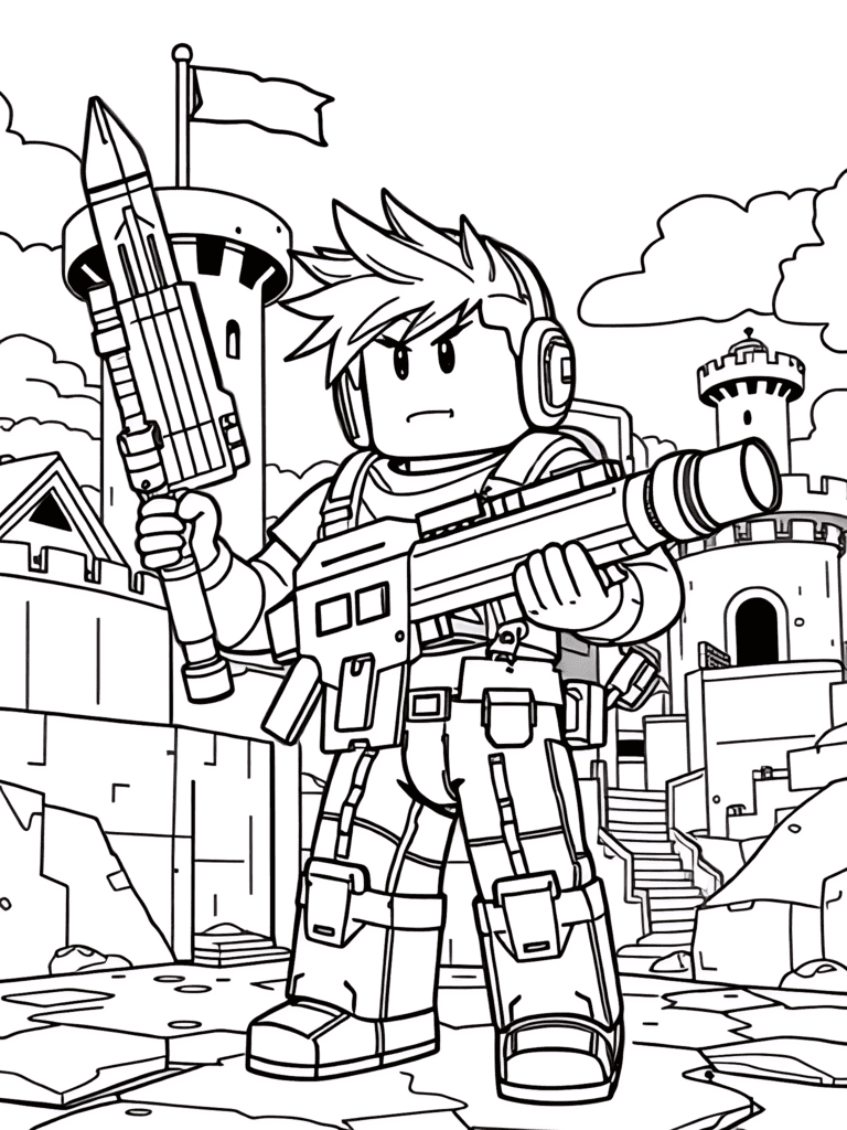 Free Roblox Soldier Guarding Castle Coloring Page PDF