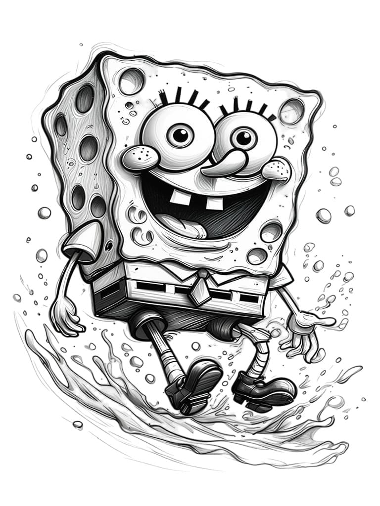 Free SpongeBob Leaping with Bubbles Coloring Page PDF