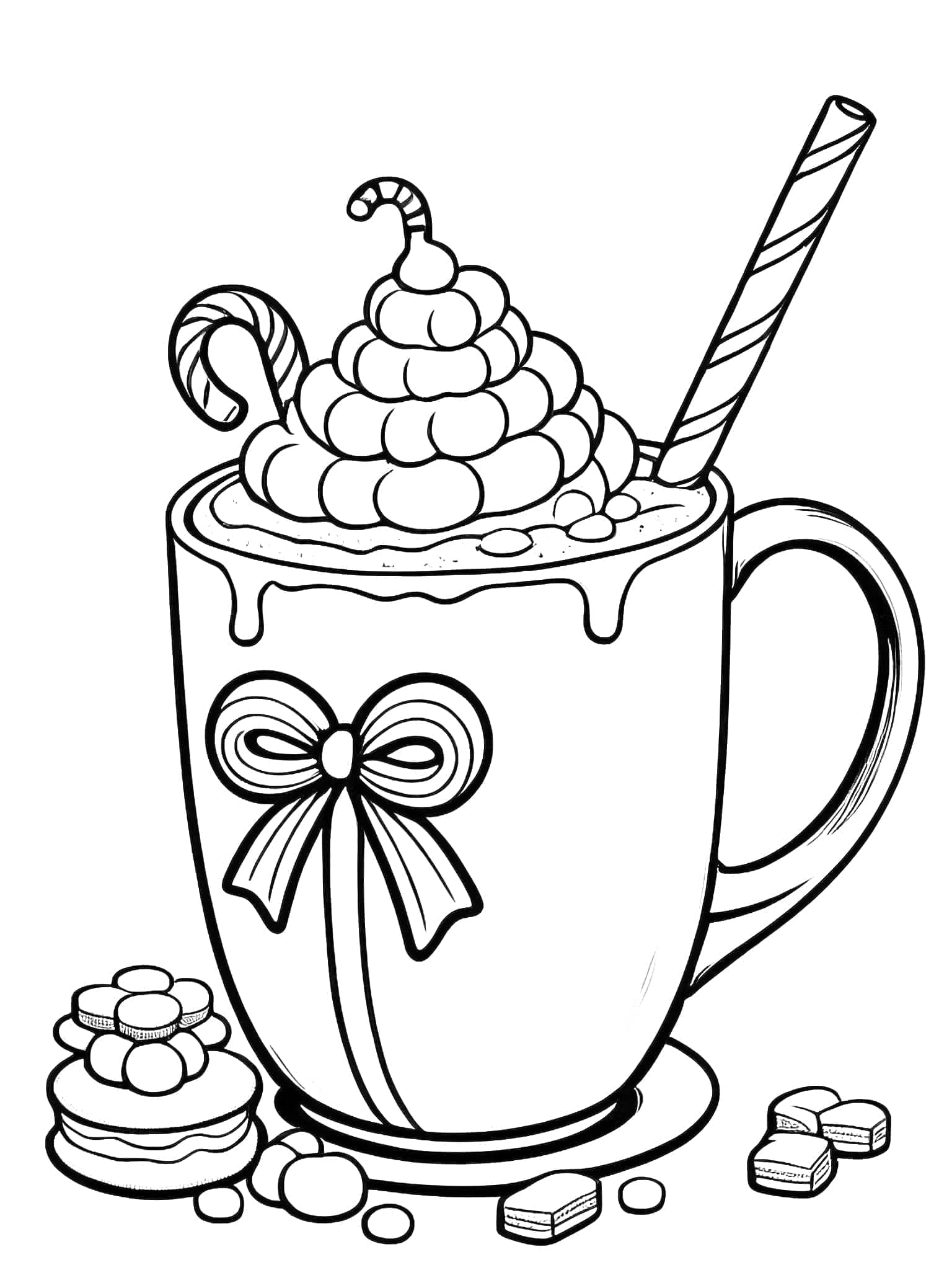 Christmas Hot Chocolate Mug with Candy Cane Free PDF Coloring Page