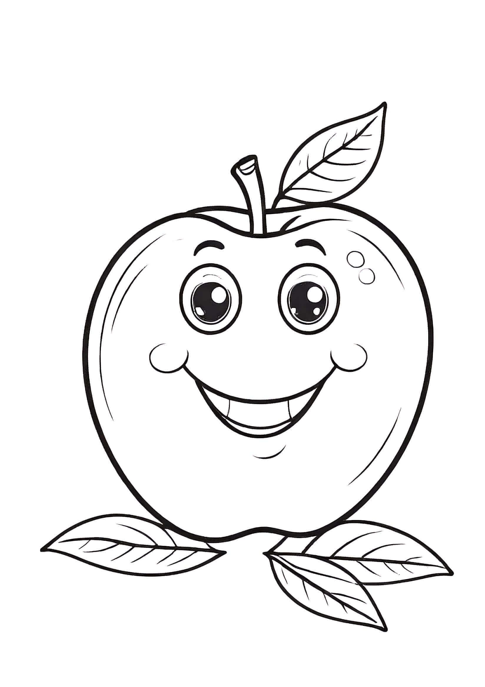 Cute Smiling Apple Character Free PDF Coloring Page