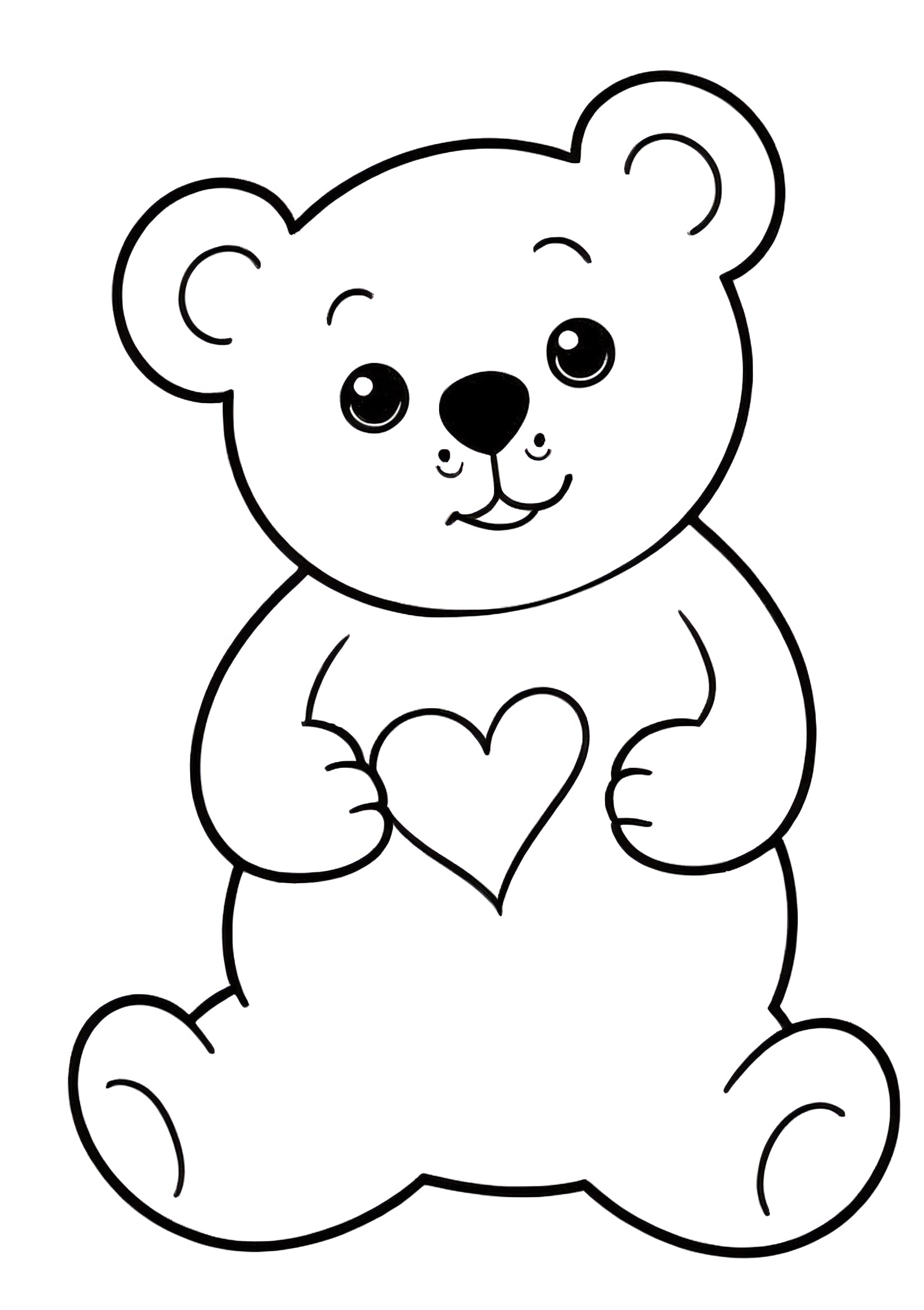 Cute Teddy Bear Holding Heart Free PDF Coloring Page