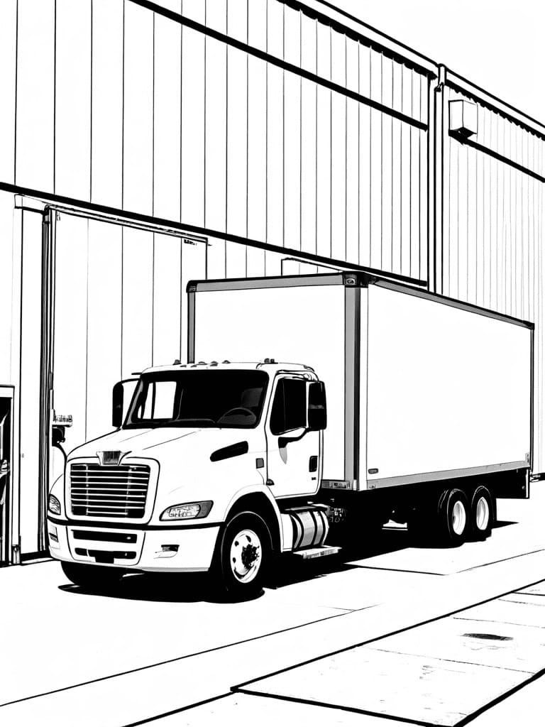 Free Delivery Truck at Warehouse Coloring Page PDF