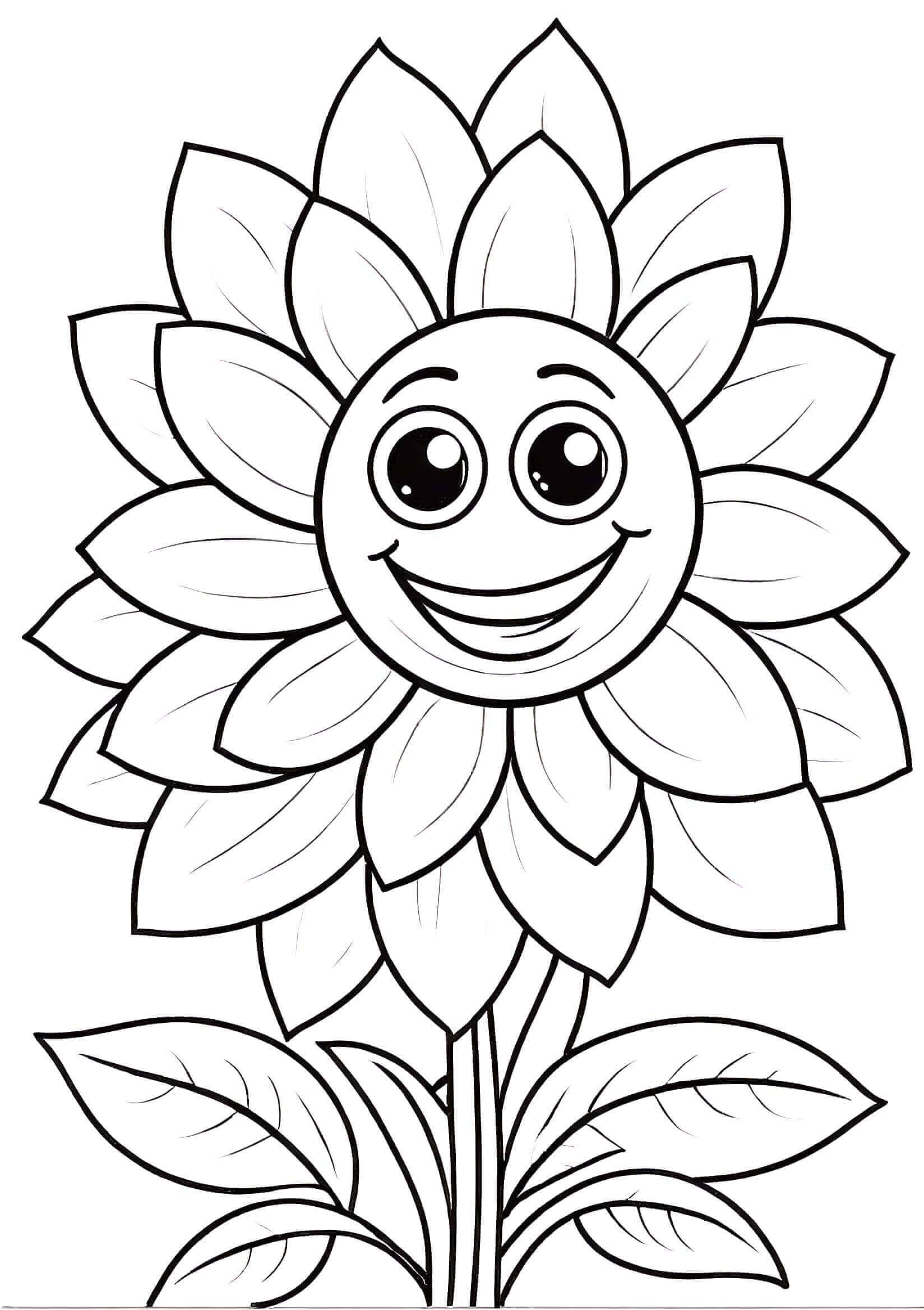 Happy Sunflower with Smiling Face Free PDF Coloring Page