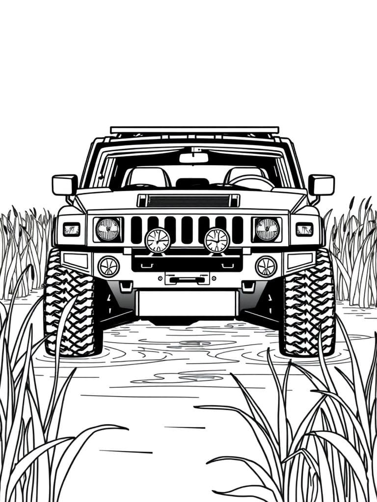 Free Hummer Wading Through Water Coloring Page PDF