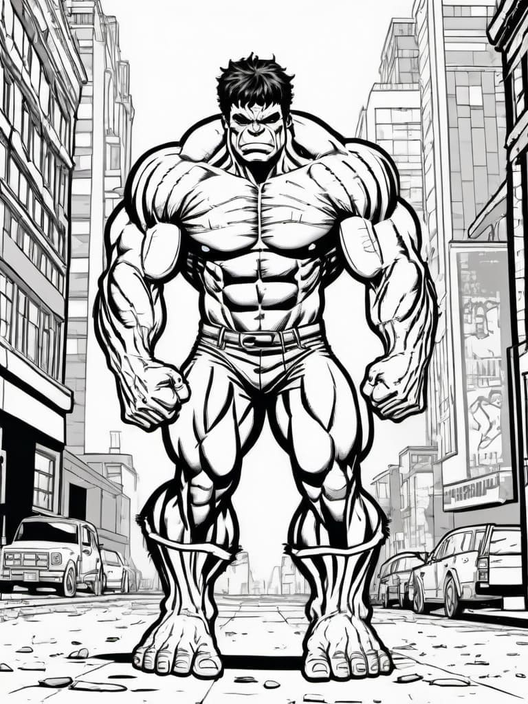 Free Hulk Smashing Through Streets Coloring Page PDF