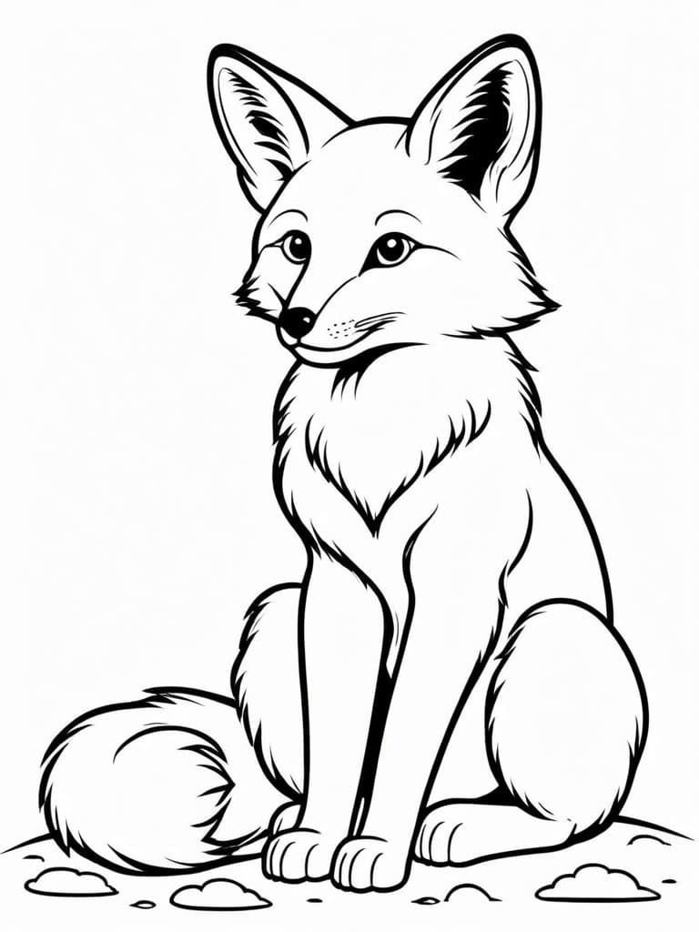 Free Red Fox Sitting Coloring Page PDF