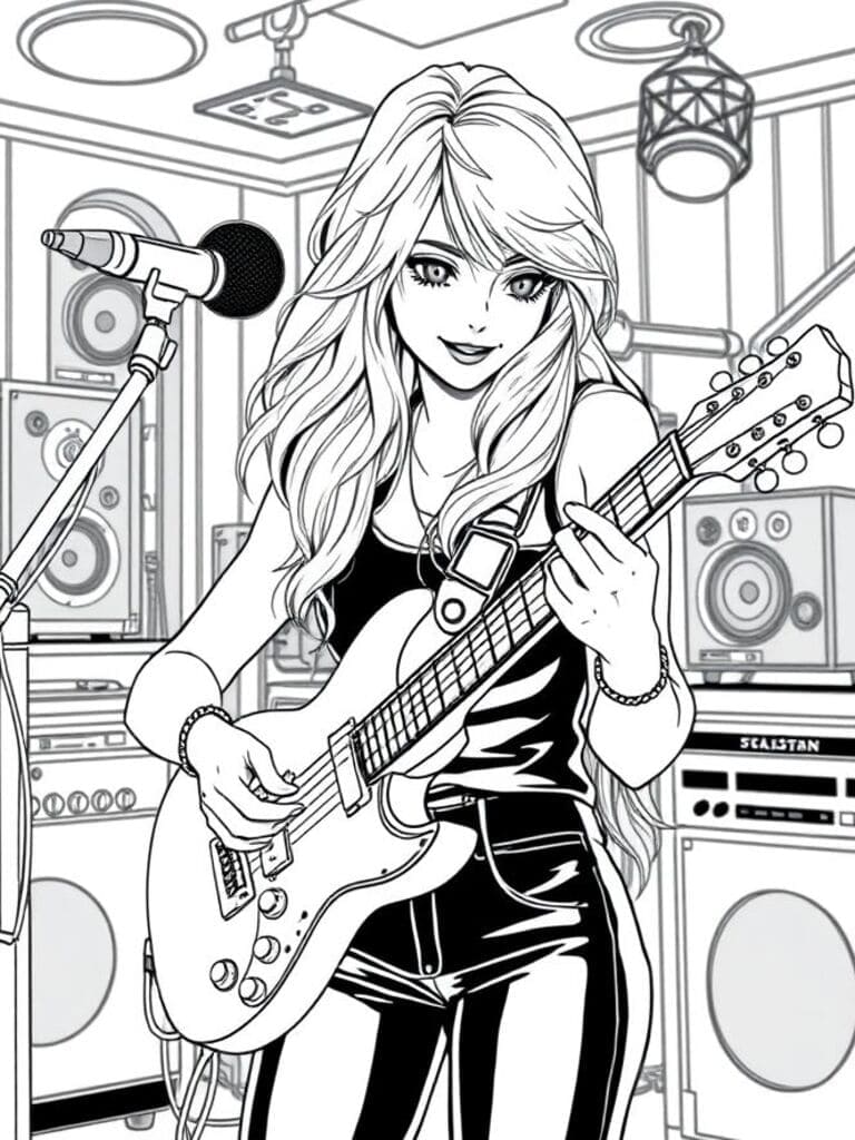 Free Rockstar Gwen Stacy Coloring Page PDF