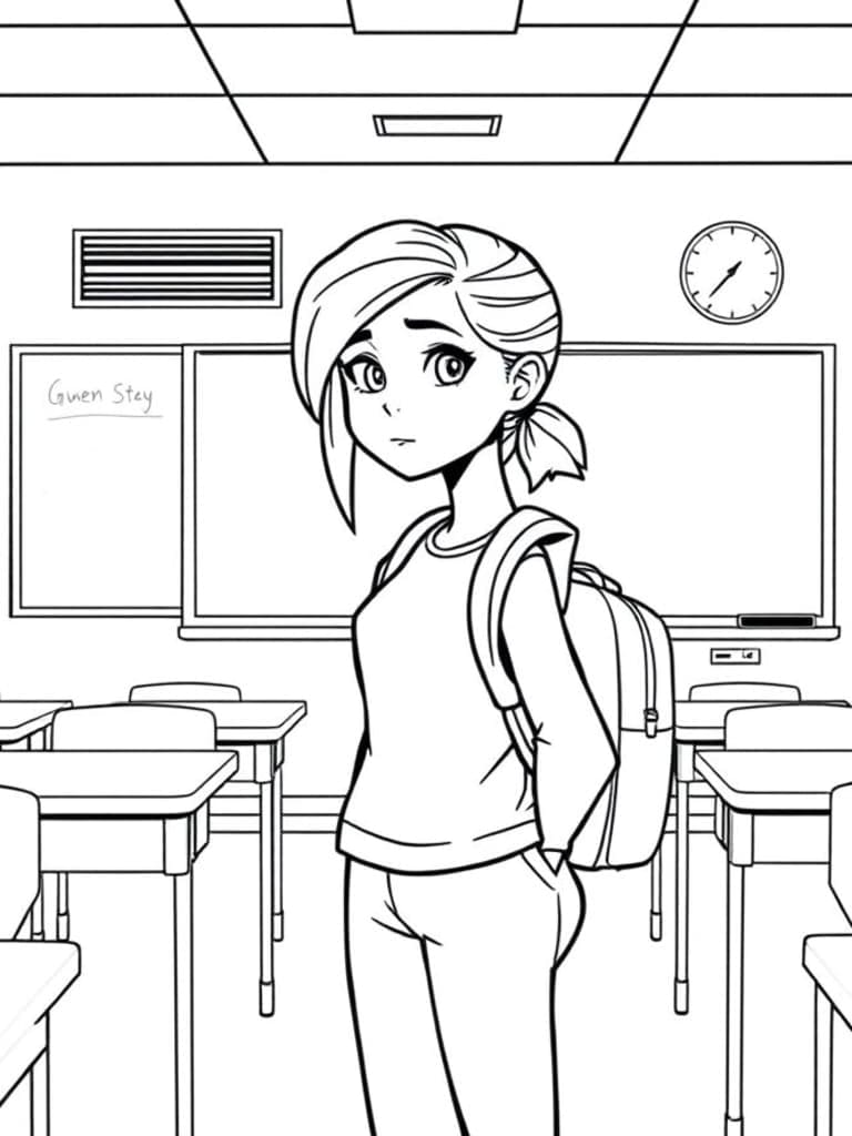 Schoolgirl Gwen Stacy in Classroom with Backpack - Free Printable ...