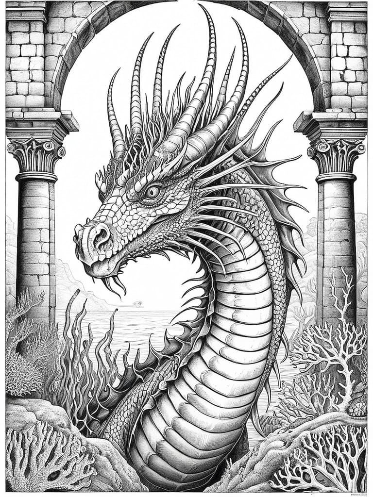 Free Sea Serpent Dragon Coloring Page PDF