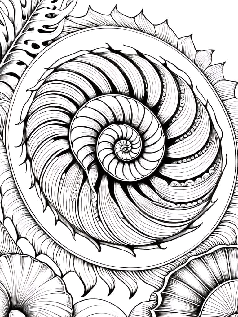 Free Spiraling Nautilus Shell Mandala Coloring Page PDF