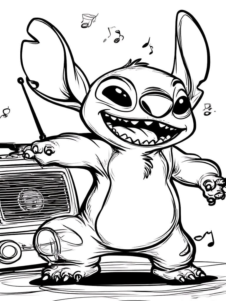 Stitch Dancing to Radio Music Coloring Page - Free Printable for Kids ...