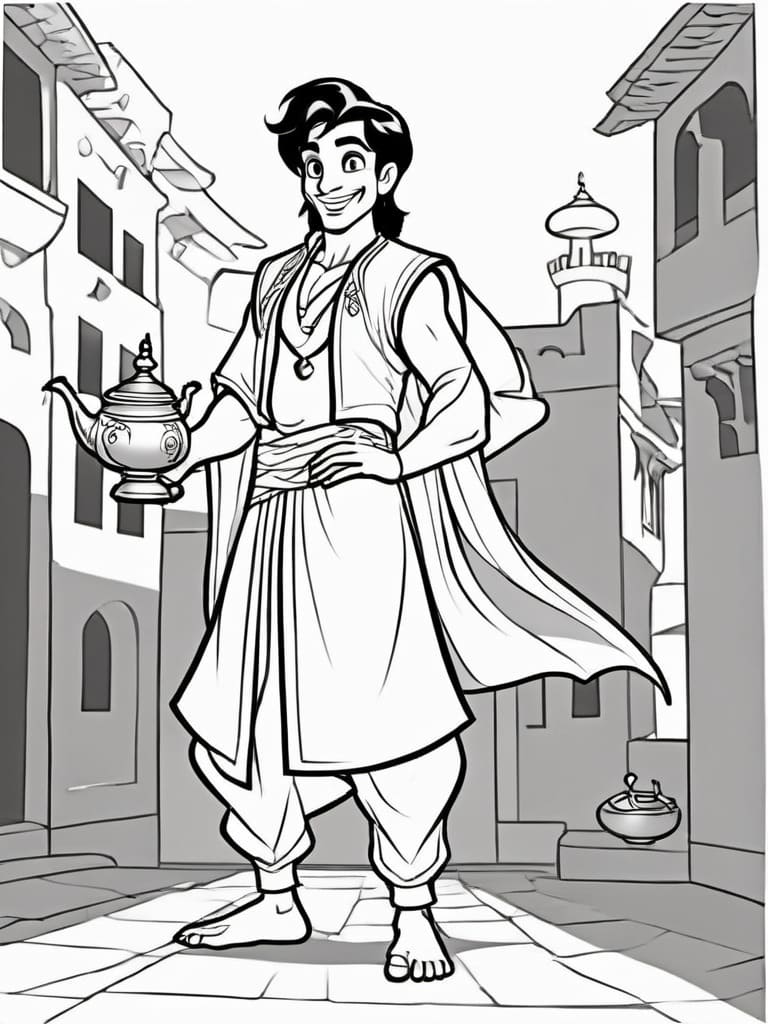 Adventurous Aladdin with Magic Lamp in Bustling Bazaar - Free Printable ...