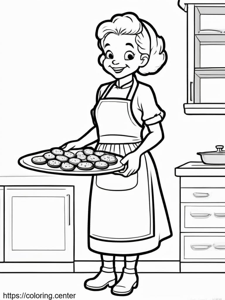 Warmhearted Grandma Serving Fresh Cookies Free Coloring Page