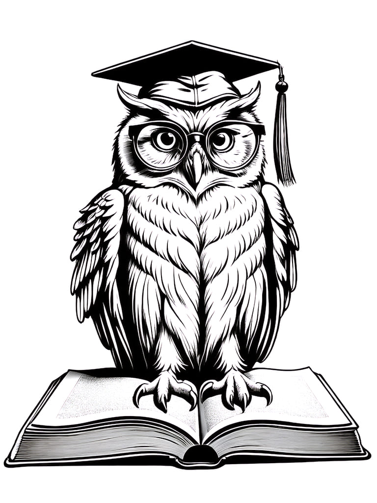 Wise Owl in Graduation Cap and Glasses Free PDF Coloring Page