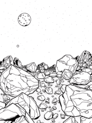 Detailed Spacecraft Near Giant World with Asteroids Printable Coloring Page