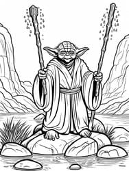 Free Yoda Trekking with Staff Coloring Page PDF